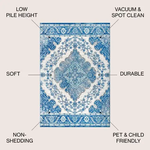JONATHAN Y Bohemian Flair Boho Vintage Medallion Area Rug - Cream/blue