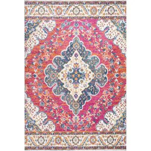 JONATHAN Y Bohemian Flair Boho Vintage Medallion Area Rug - Fuchsia/white