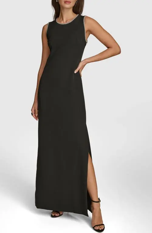 green emerald velvet dress Donna Karan Women's Sleeveless Floral Sequin Gown in Black/Gold main image 1