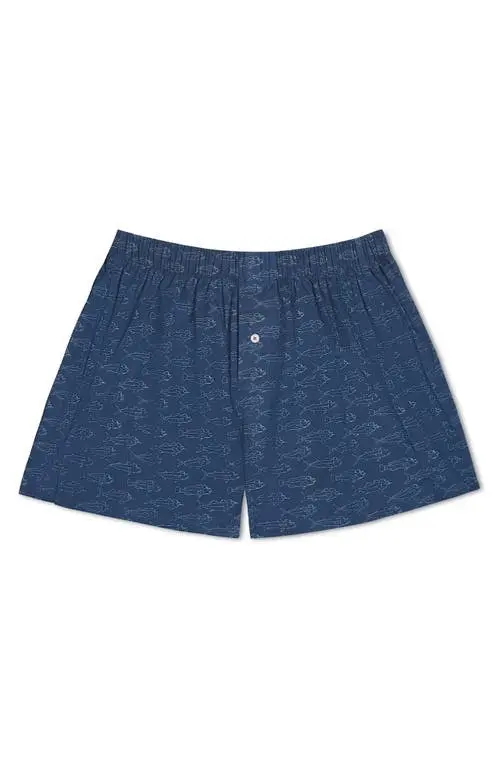 DRUTHERS NYC Organic Cotton School Of Fish Boxer Short - Navy Fish