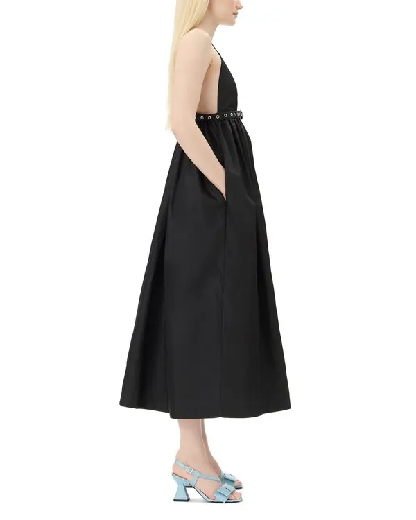 GANNI Duchesse Spaghetti Strap Dress With Buckle Detail - Black