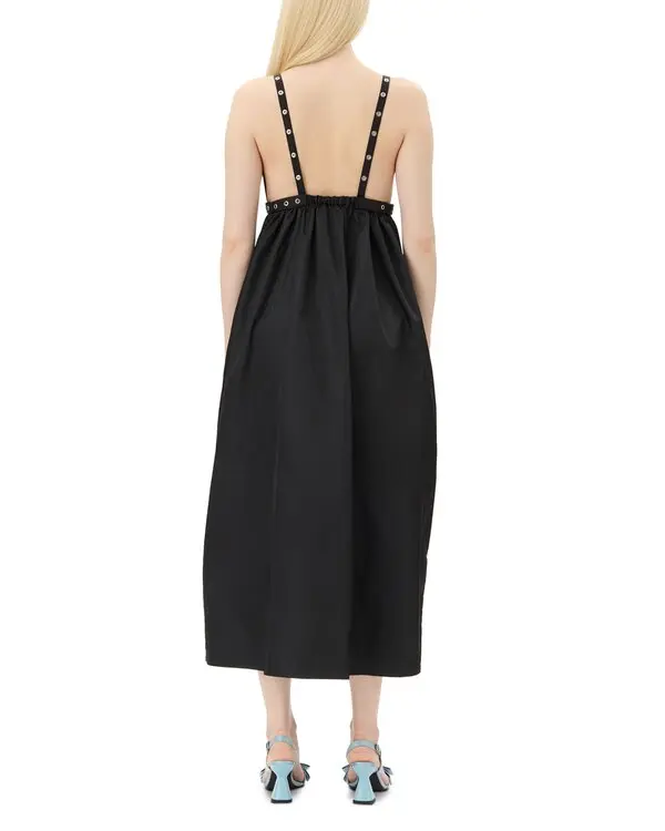 GANNI Duchesse Spaghetti Strap Dress With Buckle Detail - Black