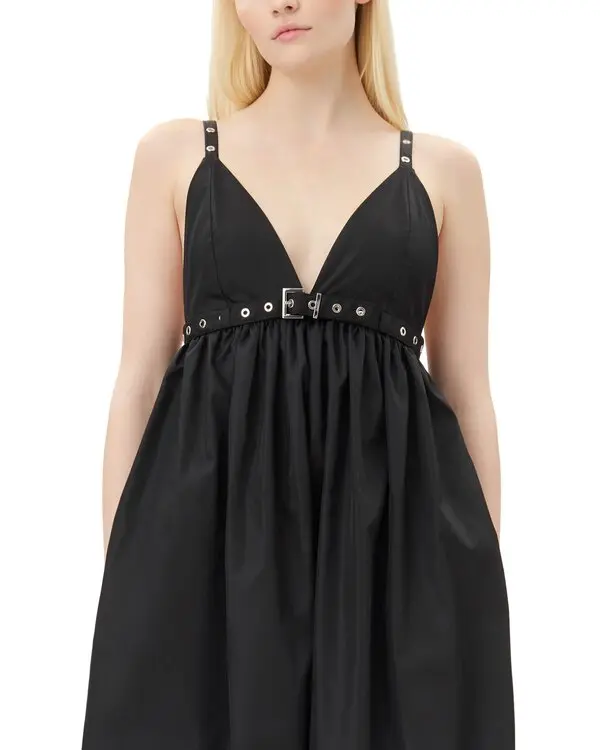 GANNI Duchesse Spaghetti Strap Dress With Buckle Detail - Black