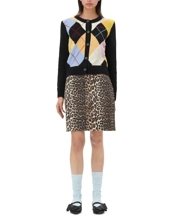 GANNI Harlequin Wool Blend Cardigan