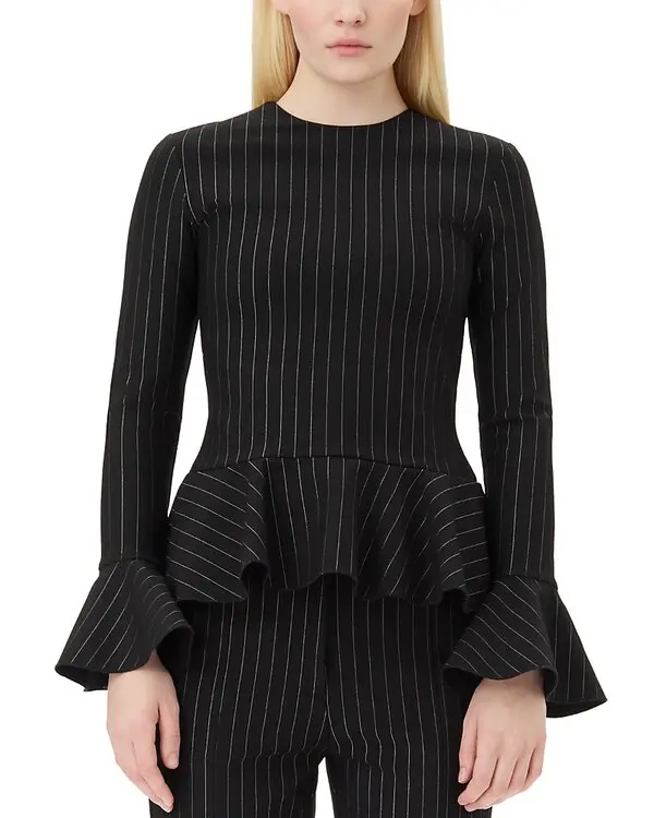 GANNI Striped Peplum Blouse With Flared Cuffs