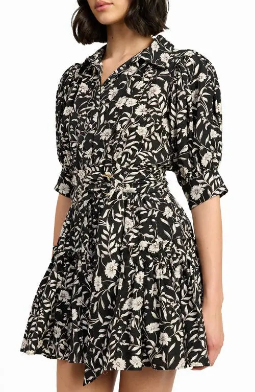 En Saison Mindy Floral Mini Shirt Dress In Black/Ivory - 55% Off |  Editorialist