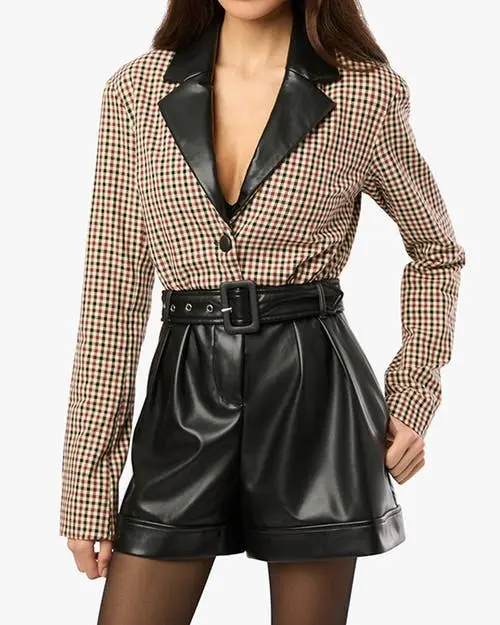 WeWoreWhat Blazer Romper - Plaid/black