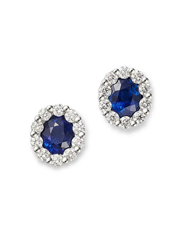 Bloomingdale'S Blue Sapphire And Diamond Halo Stud Earrings - Blue/white