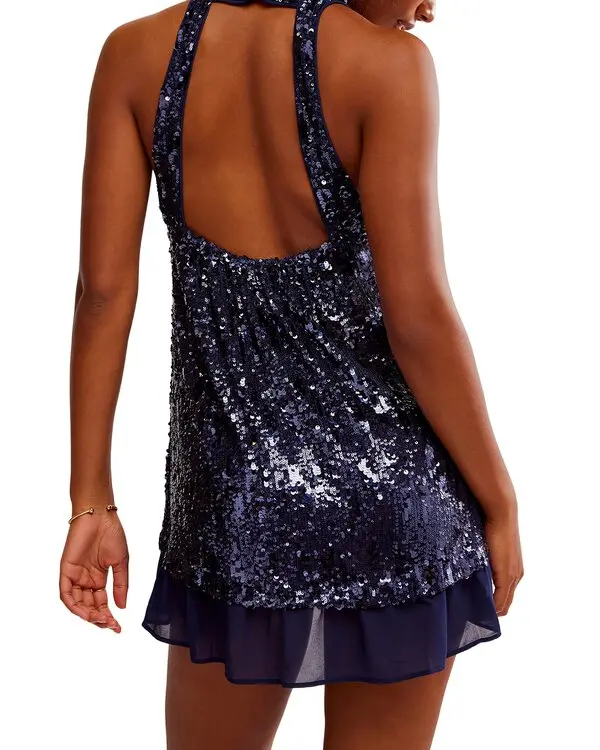 free people navy sequin dress Free People Mini Sequin Navy Blue Dress Size 6 Preowned