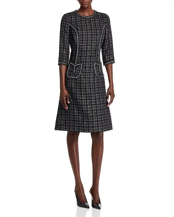 Rickie Freeman For Teri Jon Metallic Plaid Boucle Dress - Black Silver