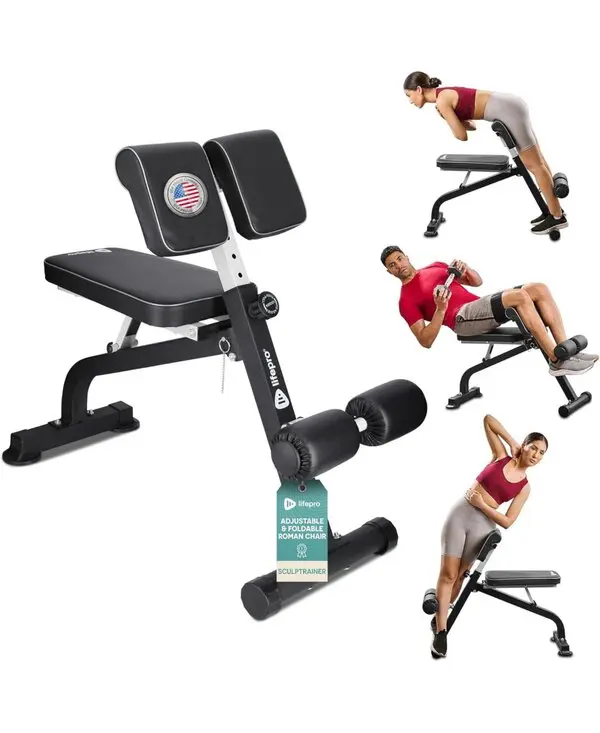 LIFEPRO Roman Chair Hyperextension Bench – Adjustable - Grey