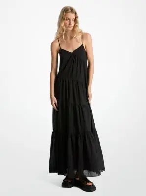 white christmas dresses Long Black Tiered Maxi Skirt for Women main image 1