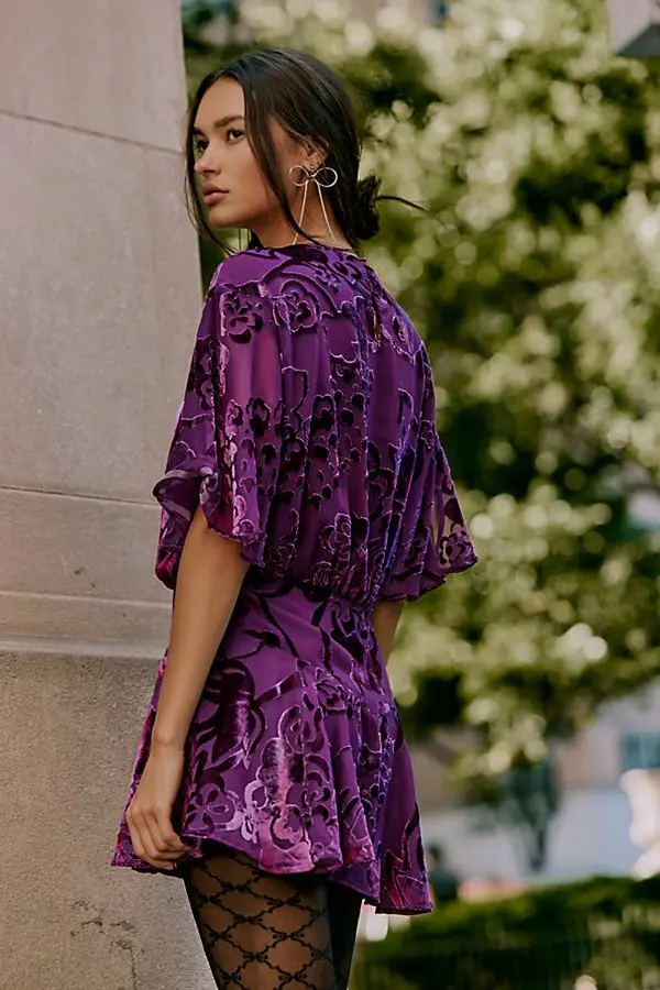 strapless open back dress Secret Gardens Asymmetrical Midi Dress Purple
