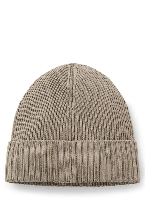 Hugo Boss Fati Wool Ribbed Knit Beanie - Open Brown