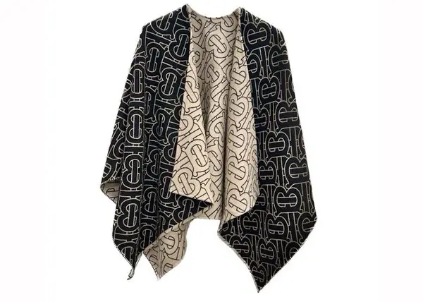 Burberry Reversible Icon Tb Wool Poncho Cape - Beige/black