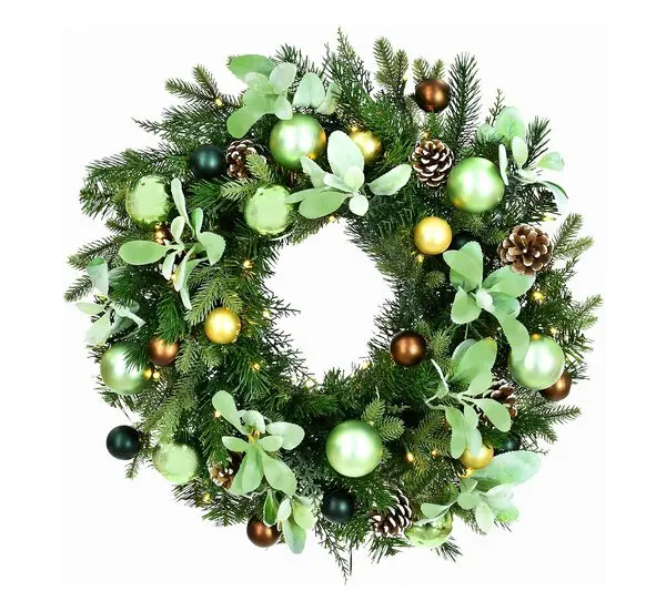 FRASER HILL FARM 24-in. Prelit Wreath With Pine Cones And Metal - One-color