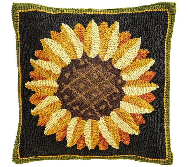 EVERGREEN Indoor/outdoor Sunflower Hooked Throw Pillow - One-color