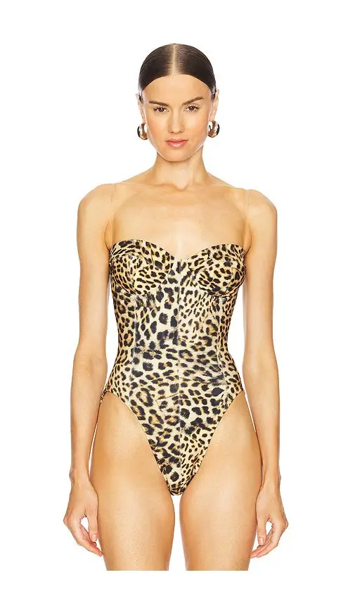 Norma Kamali Leopard Print Corset Mio One-piece Swimsuit