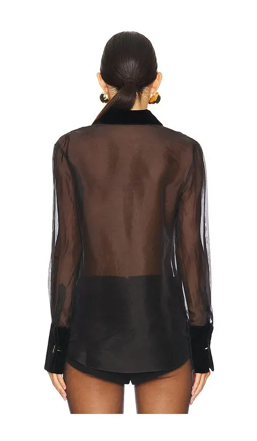 Retrofete Liana Blouse With Velvet Cutout And Gold-tone Button Cuffs - Black