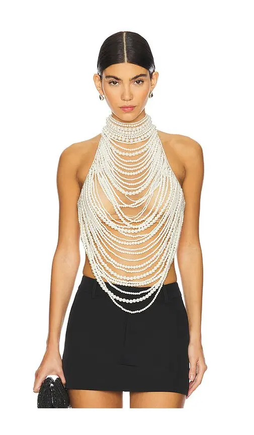 Retrofete Elsie Pearl Embellished Halter Neck Top