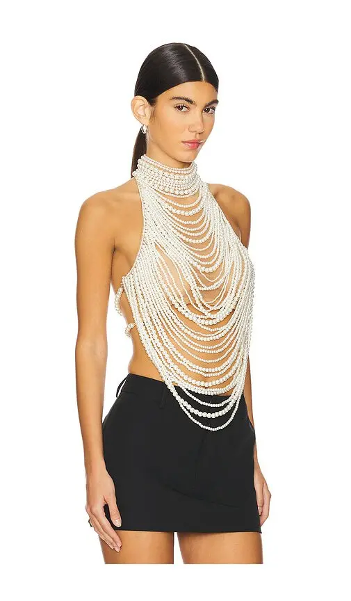 Retrofete Elsie Pearl Embellished Halter Neck Top