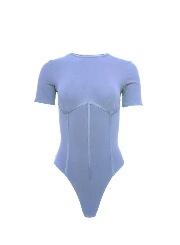 FLEUR DU MAL Organic Cotton T-shirt Bodysuit - Denim Blue