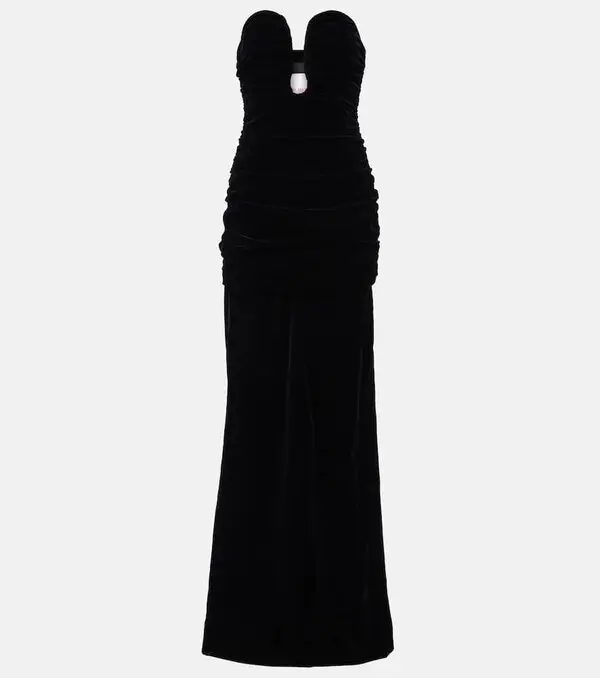 Carolina Herrera Ruched Velvet Bustier Gown - Black