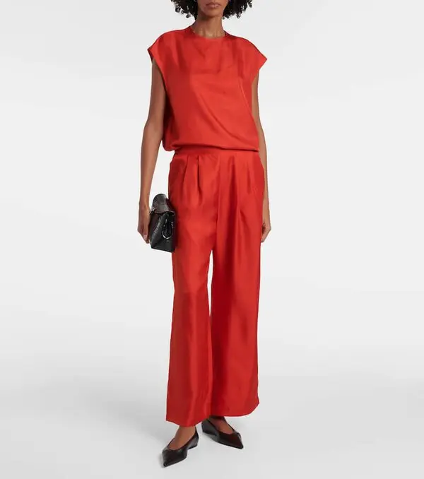 Asceno Isola Silk Twill Wide-leg Pants - Burgundy