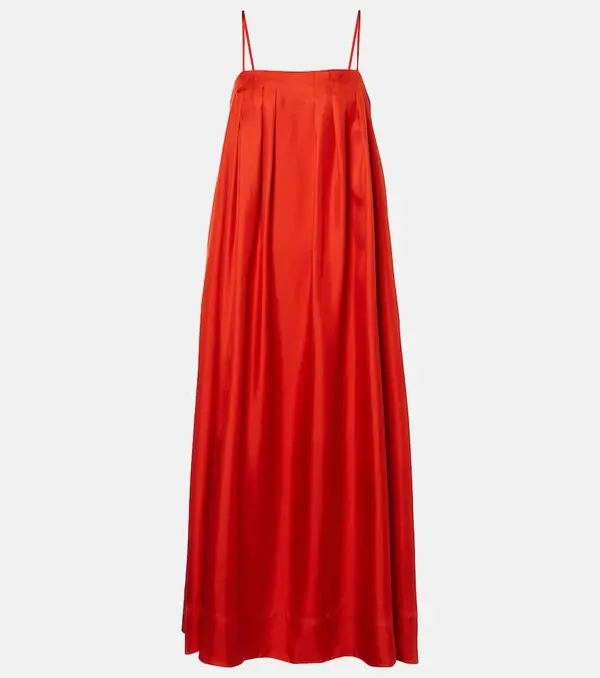 Asceno Heather Silk Twill Maxi Dress - Red