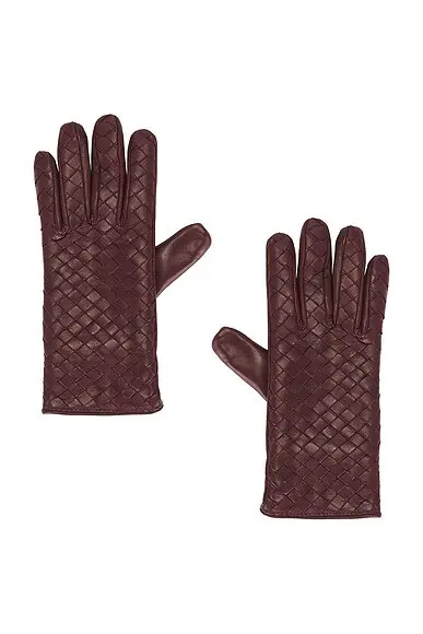 Bottega Veneta Intrecciato Leather Gloves - Garnet