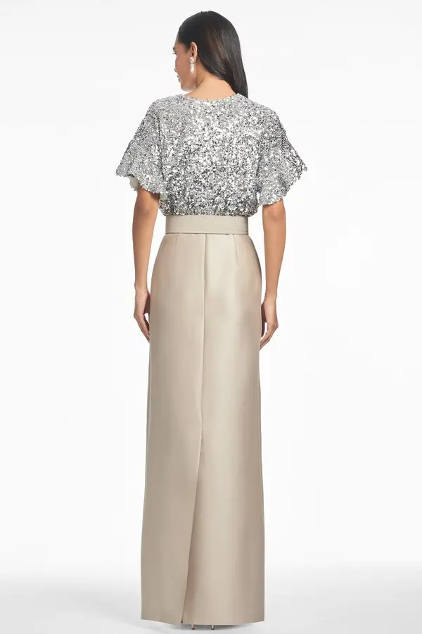 Sachin & Babi Column Maxi Gown - Silver/pewter