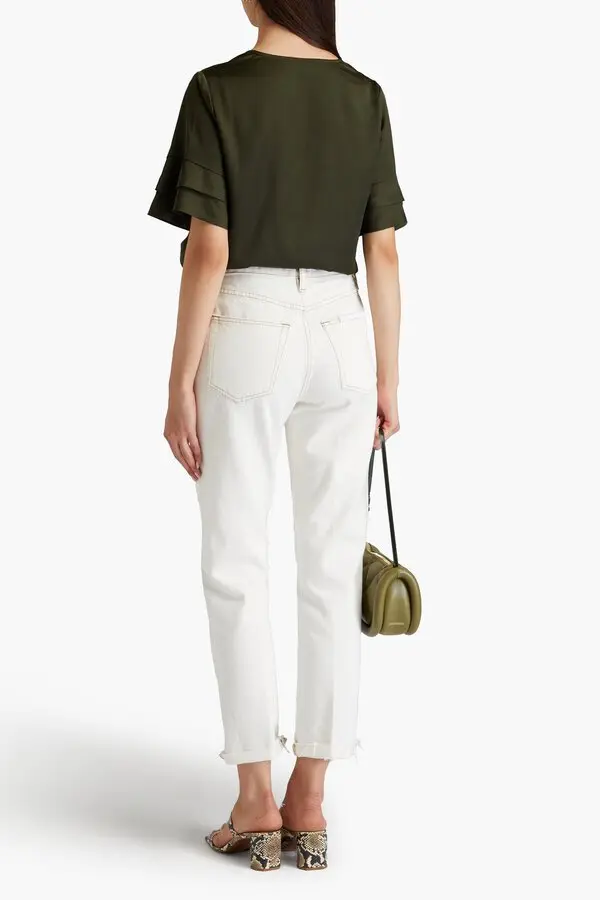 FRAME Le Mec Cropped High-rise Straight-leg Jeans - White