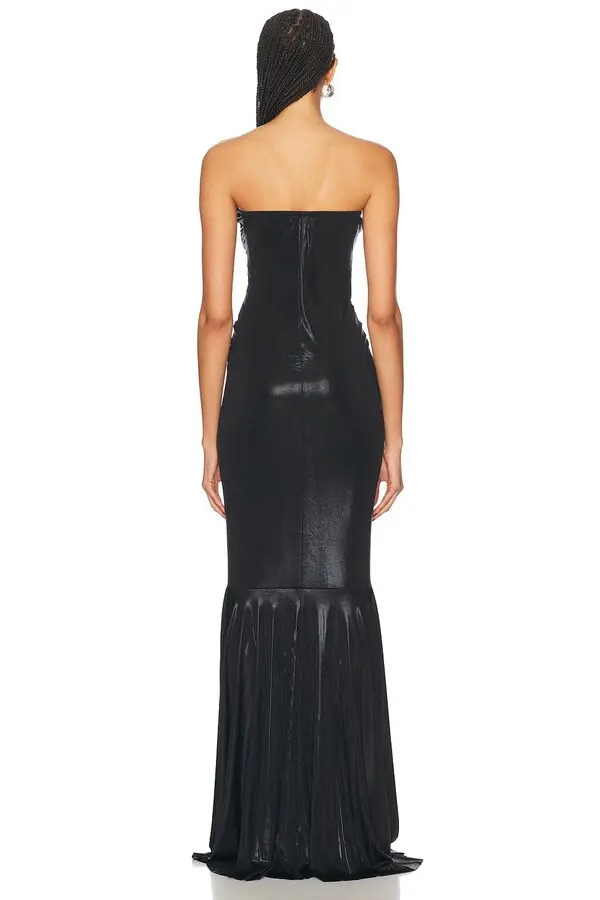 Norma Kamali Strapless Shirred Front Fishtail Gown - Black