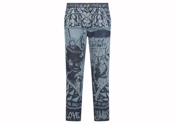 Dolce & Gabbana Loose Fit Carretto Patchwork Print Jeans - Blue
