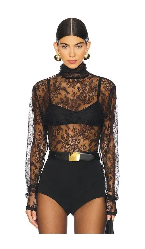 Nbd Norel Lace Turtleneck Top - Black
