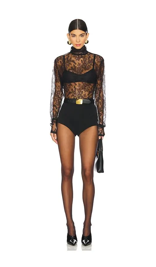 Nbd Norel Lace Turtleneck Top - Black