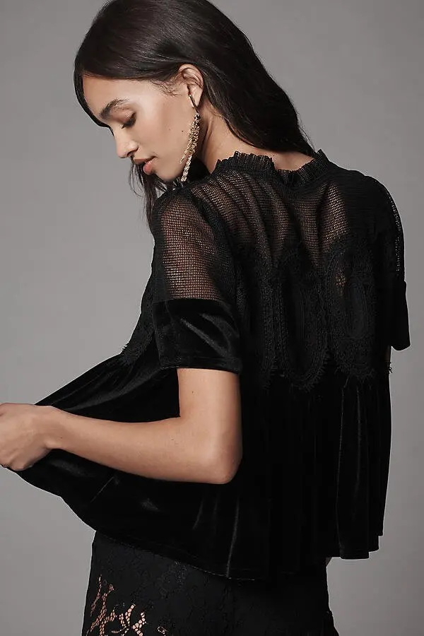 EN ELLY Velvet Scallop Top
