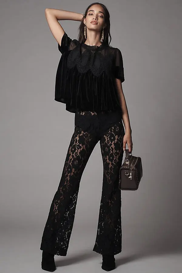 EN ELLY Velvet Scallop Top