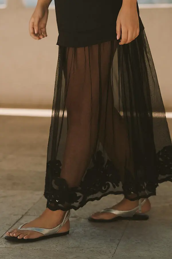 Anthropologie Sleeveless Sheer Maxi Slip Dress - Black Onyx | Editorialist
