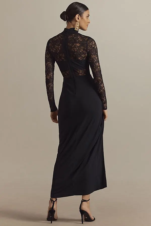 sachin and babi light blue dress Long Sleeve High Neck Maxi Dress In Black Lace | EGO US main image 1