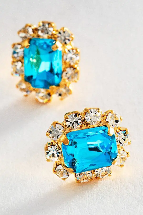 THE PINK REEF Crystal Petite Stud Earrings - Blue Metallic