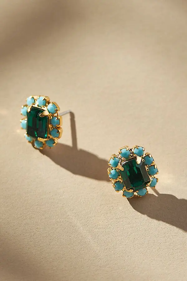 THE PINK REEF Crystal Petite Stud Earrings - Emerald Green