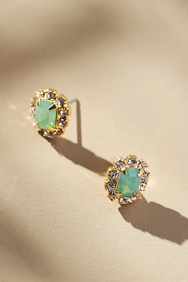 THE PINK REEF Crystal Petite Stud Earrings - Light Green