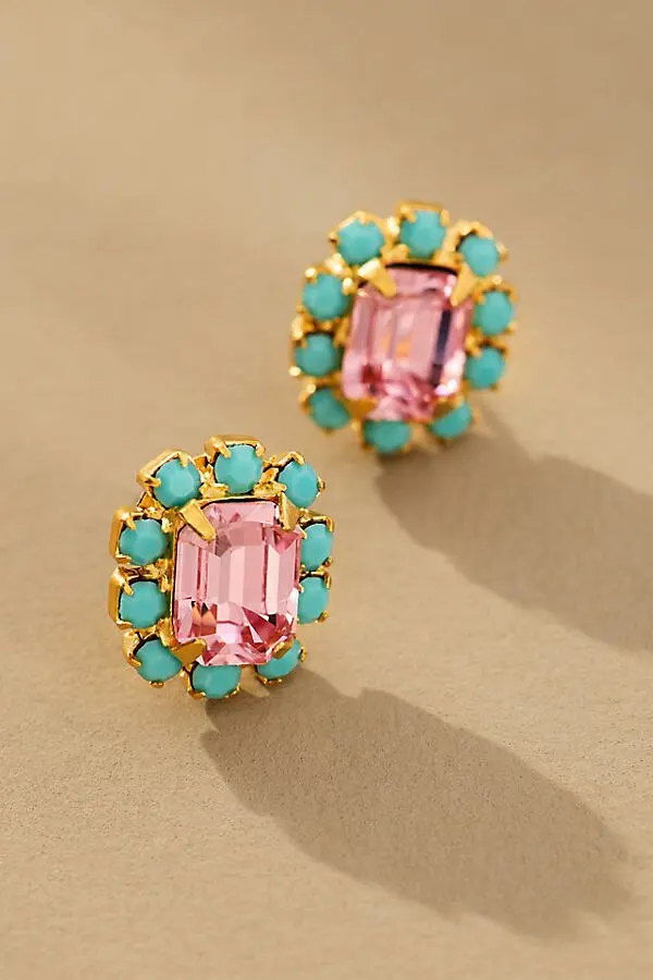 THE PINK REEF Crystal Petite Stud Earrings - Pink Pattern