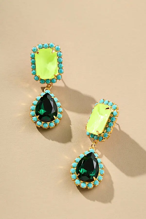 THE PINK REEF Jewel Drop Earrings - Neon Yellow