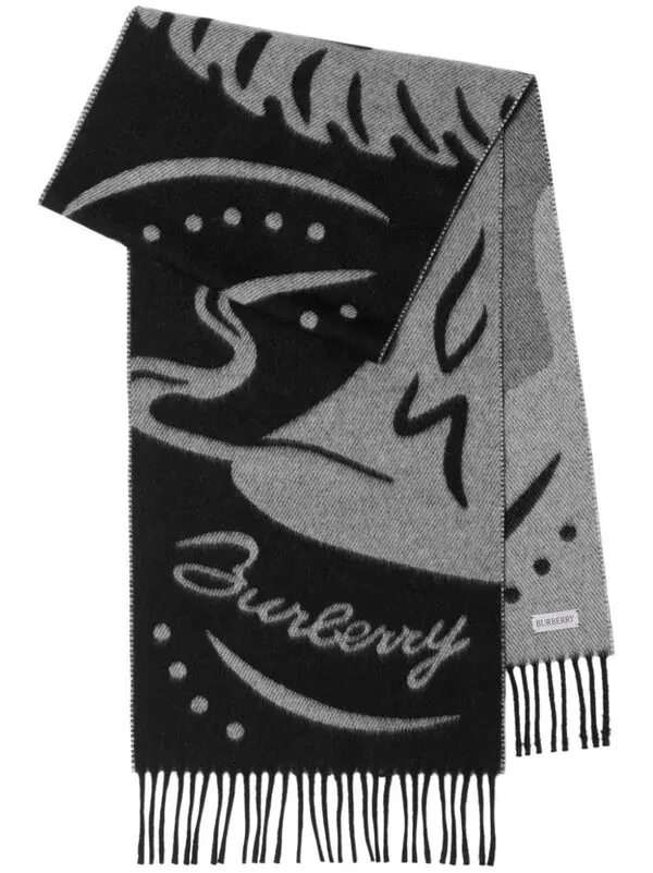 Burberry Mirrored Horse Cashmere Scarf - Black