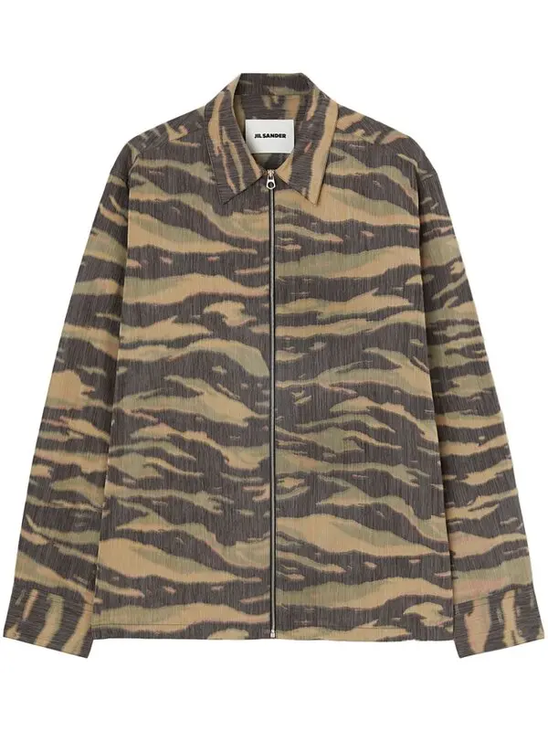JIL SANDER Printed Zip-up Overshirt - Green