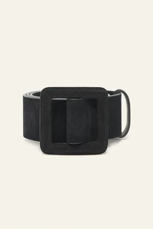 Ba&sh Betty Suede Square Buckle Belt - Black