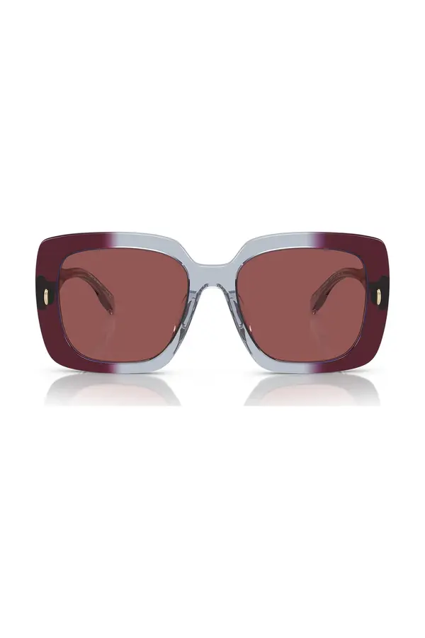 Tory Burch Square Sunglasses With Light Brown Mirror Lenses - Burgundy