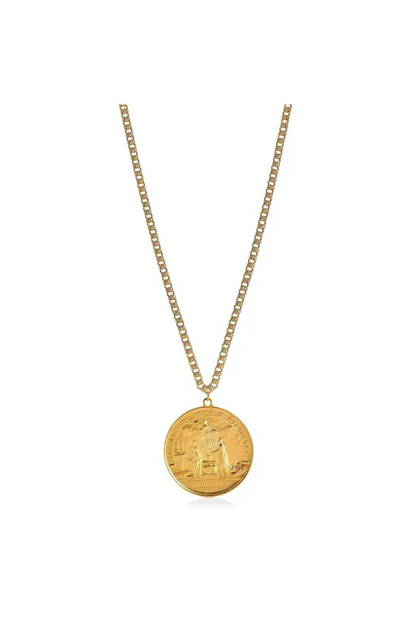 KENNETH JAY LANE Satin Medallion Chain Necklace - Gold